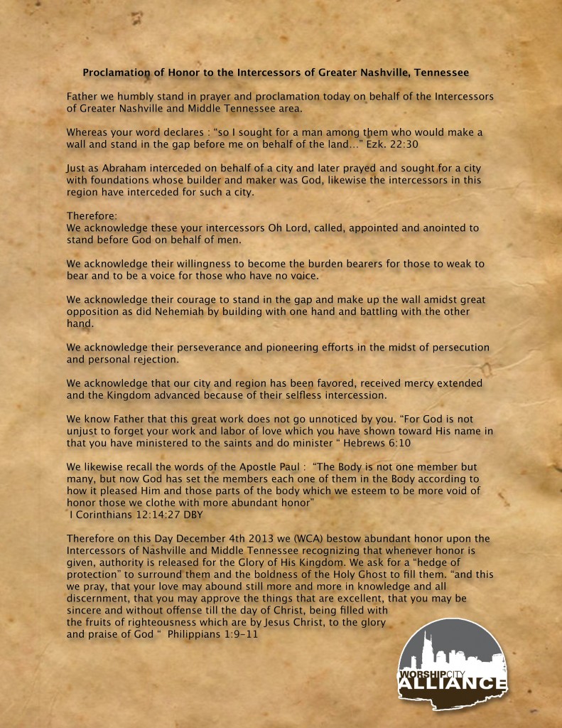 Intercessory Proclamation – Worship City Alliance